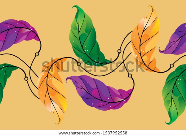 Seamless Colorful Creative Leaves Border Design Stock Vector (Royalty ...