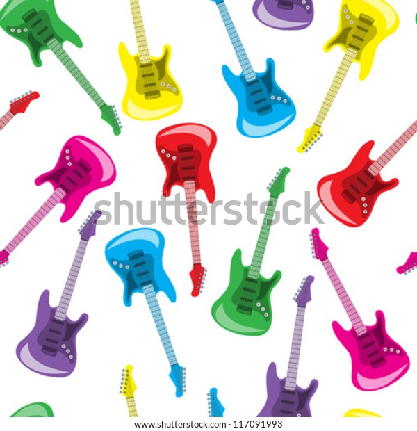 Seamless Colorful Guitars Background Stock Vector (Royalty Free) 117091993
