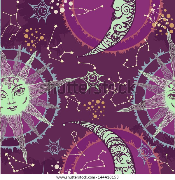 Seamless Composition Fairy Sun Moon Constellations Stock Vector ...