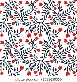 Seamless Curvy Floral Pattern Red Hearts Stock Vector (Royalty Free ...