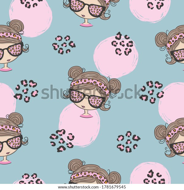 Seamless Cute Little Girls Pattern Kids Stock Vector (Royalty Free ...