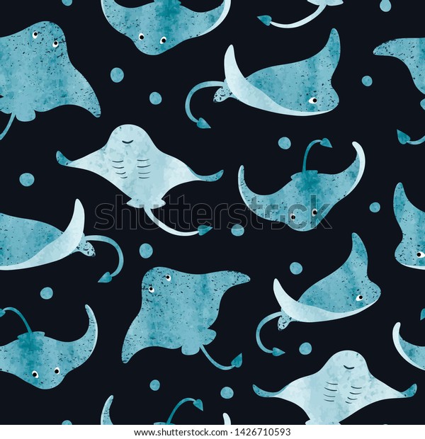 Seamless Cute Watercolor Stingray Pattern Vector Stock Vector (Royalty ...