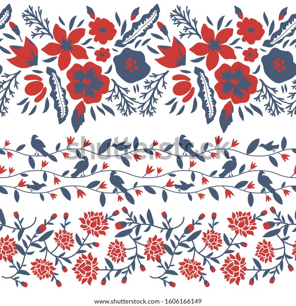 Seamless Decorative Red Blue Floral Border Stock Vector (Royalty Free ...