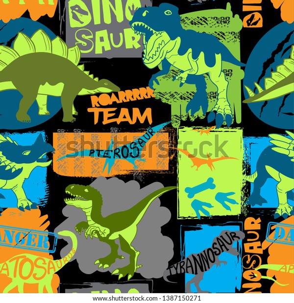 Seamless Dino pattern, print for T-shirts, textiles, wrapping paper ...