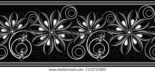 Seamless Fancy Black White Vector Floral Stock Vector (Royalty Free ...