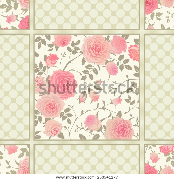 Seamless floral background. Vector polka dot pattern with english roses ...