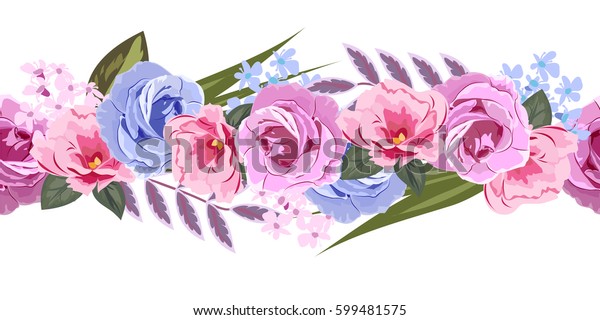 Seamless Floral Border Cute Pink Flowers Stock Vector (Royalty Free ...