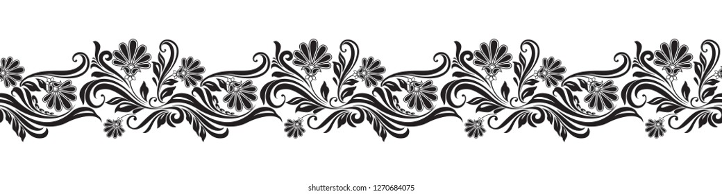 Seamless Floral Border Vector Stock Vector (Royalty Free) 1270684075
