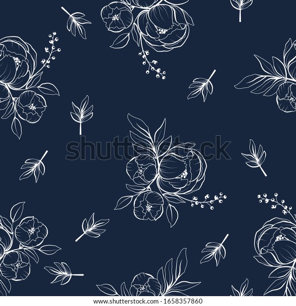 Seamless Floral Line Art Pattern Background Stock Vector (Royalty Free ...