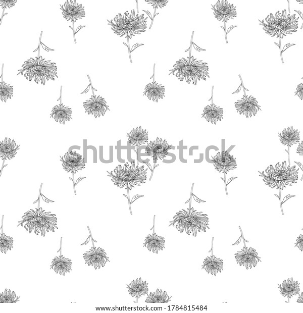 Seamless Floral Pattern Black Outline Drawing Stock Vector (Royalty ...