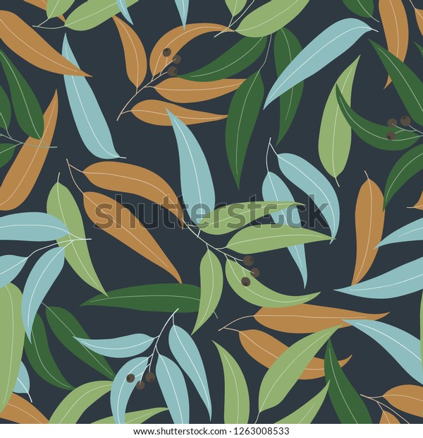 Seamless Floral Pattern Eucalyptus Leaves Gumtree Stock Vector (Royalty ...