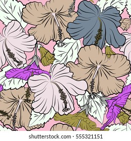 Seamless Floral Pattern Hibiscus Leaves Buds Stock Vector (Royalty Free ...