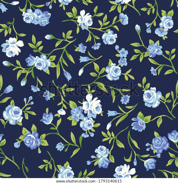 Seamless Floral Pattern Little Blue Roses Stok Vektör (Telifsiz ...