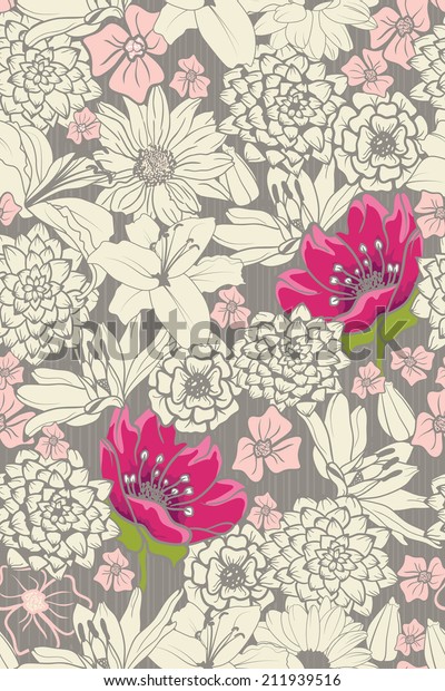 Seamless Floral Pattern Pink Flowers On 库存矢量图（免版税）211939516 | Shutterstock
