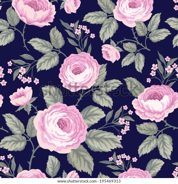 Seamless Floral Pattern Roses Stock Vector (Royalty Free) 195469313