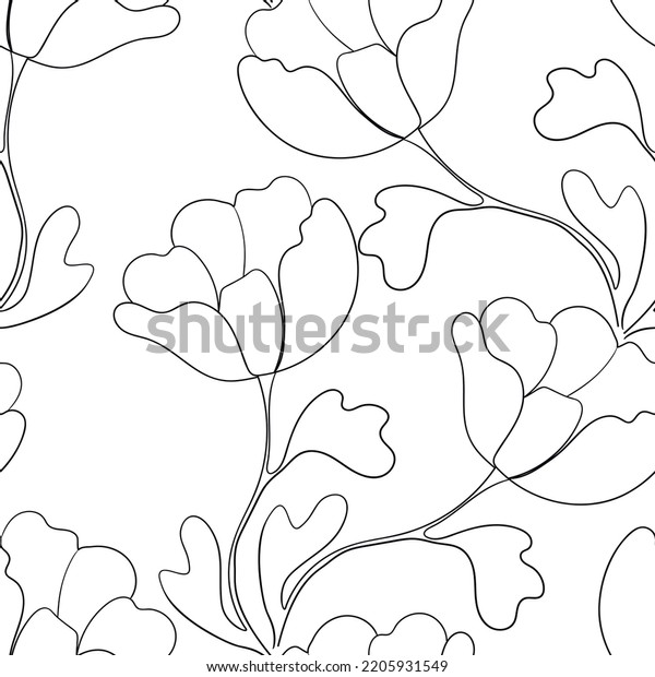 Seamless Floral Pattern Silhouette Art Line Stock Vector (Royalty Free ...
