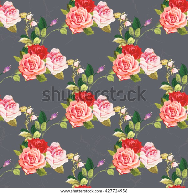 Seamless Floral Pattern Three Rose Vector Stock Vector (Royalty Free ...