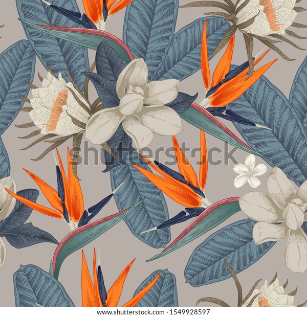 Seamless Floral Pattern Tropical Flowers On Stock Vector (Royalty Free ...