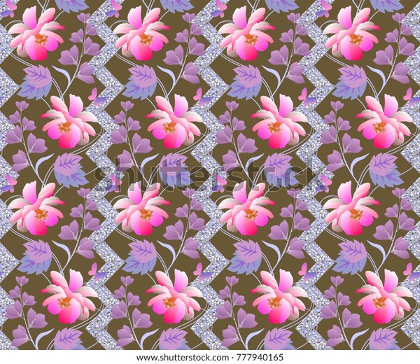 Seamless Floral Pattern Vertical Garland Stylized Stock Vector (Royalty ...