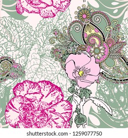 Seamless Flower Pattern Realistic Floral Sketch Stock Vector (Royalty ...