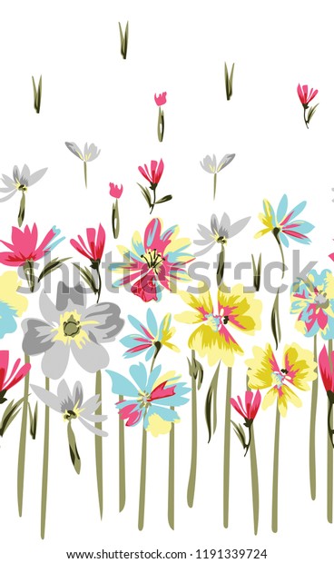 Seamless Flowers Border Pattern Stock Vector (Royalty Free) 1191339724