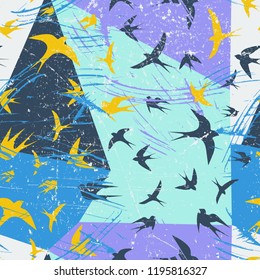 Seamless Flying Birds Geometry Background Vector: เวกเตอร์สต็อก (ปลอด ...