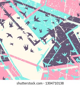 Seamless Flying Birds Geometry Background Vector Stock Vector (Royalty ...