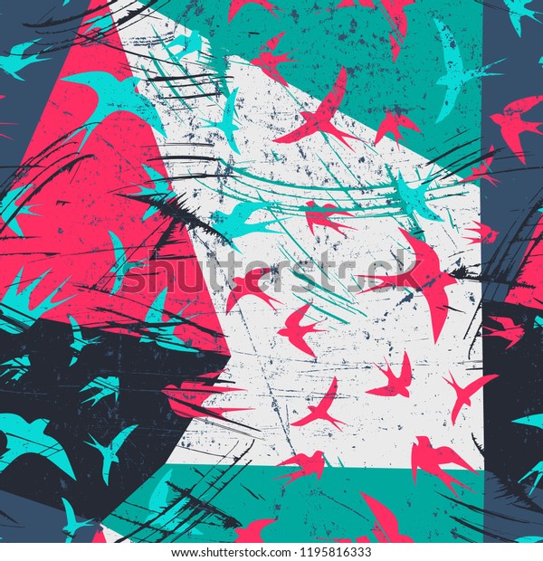 Seamless Flying Birds Geometry Background Vector Stock Vector (Royalty ...