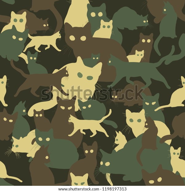 Seamless Forest Camouflage Cats Stock Vector (Royalty Free) 1198197313