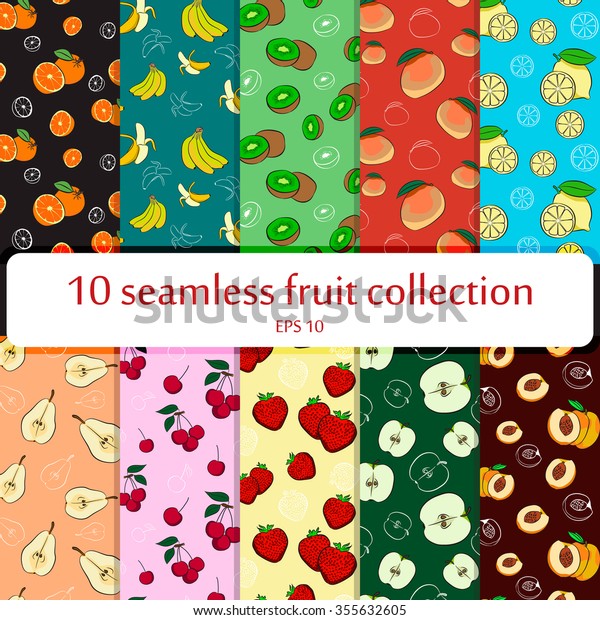 Seamless Fruit Patterns Vector Collection Stock Vector Royalty Free
