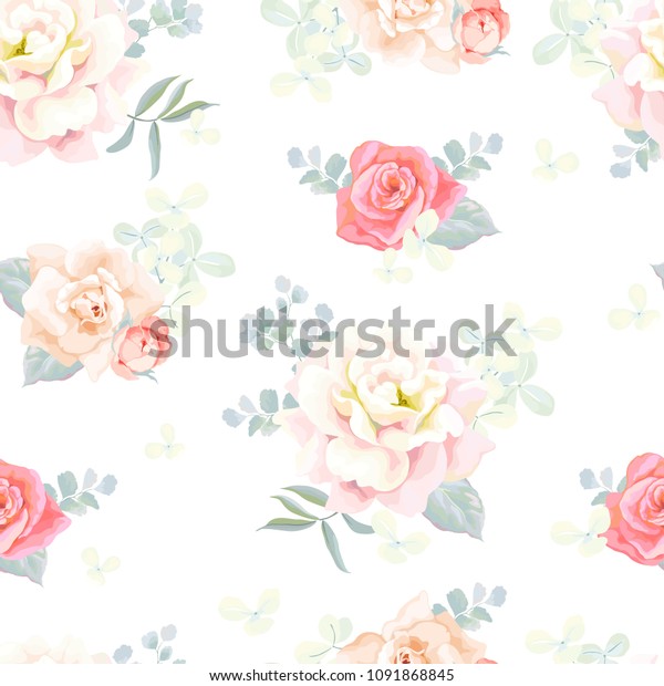 Seamless Gentle Pattern Roses Leaves Branches Stock Vector (Royalty ...