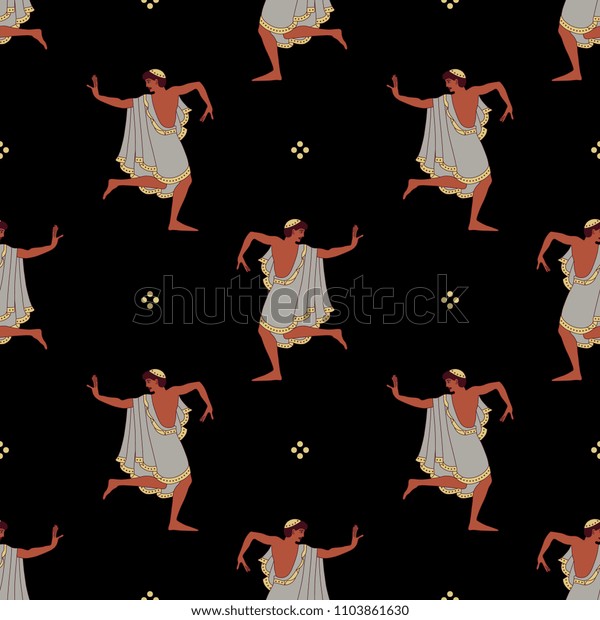 Seamless Geometrical Pattern Silhouettes Dancing Etruscan Stock Vector ...