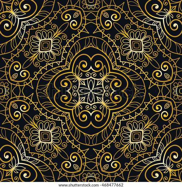 Seamless Gold Black Lace Pattern Contemporary Stock Vector (Royalty ...