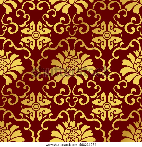 Seamless Golden Chinese Background Botanic Spiral Stock Vector (Royalty ...