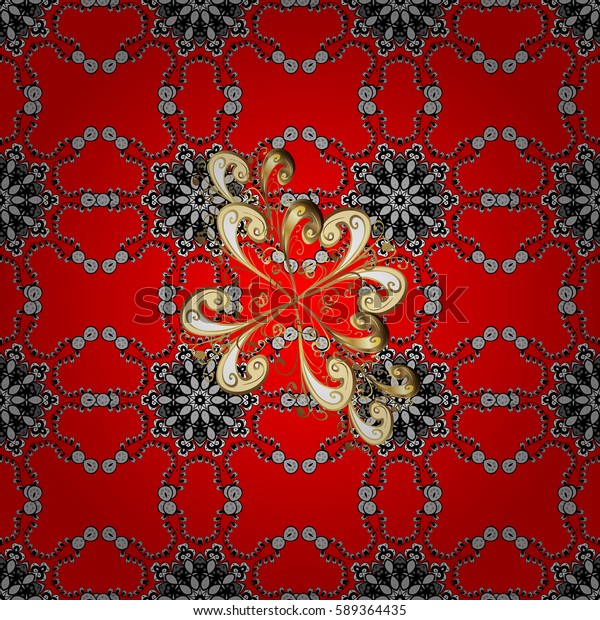 Seamless Golden Textured Curls Red Background Stock Vector (Royalty ...