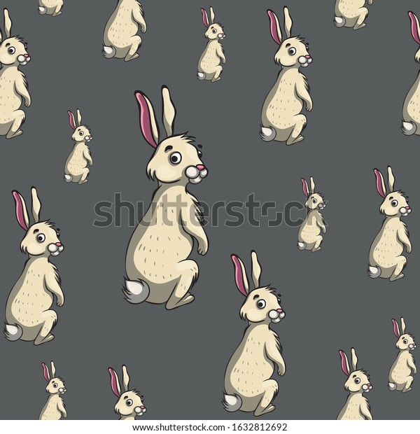 Seamless Grey Cartoon Background White Rabbits Stock Vector (Royalty ...
