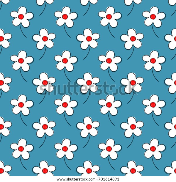 Seamless Hand Drawn Contrast Flower Pattern Stock Vector (Royalty Free ...