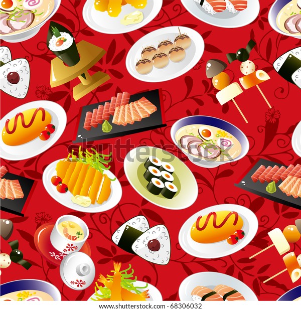 Seamless Japanese Food Pattern Stock Vector (Royalty Free) 68306032 ...