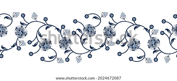 Seamless Monochrome Floral Border Design Stock Vector (Royalty Free ...