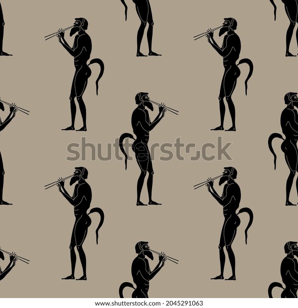 Seamless Monochrome Pattern Ancient Greek Satyrs Stock Vector (Royalty ...
