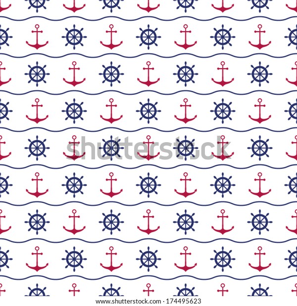 Seamless Nautical Background Red Anchors Blue Stock Vector (Royalty ...