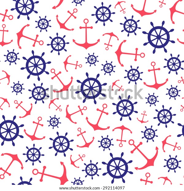 Seamless Nautical Pattern Ship Wheels Anchors Stock Vector (Royalty ...
