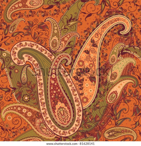 Seamless Orange Paisley Design Stock Vector (Royalty Free) 81628141
