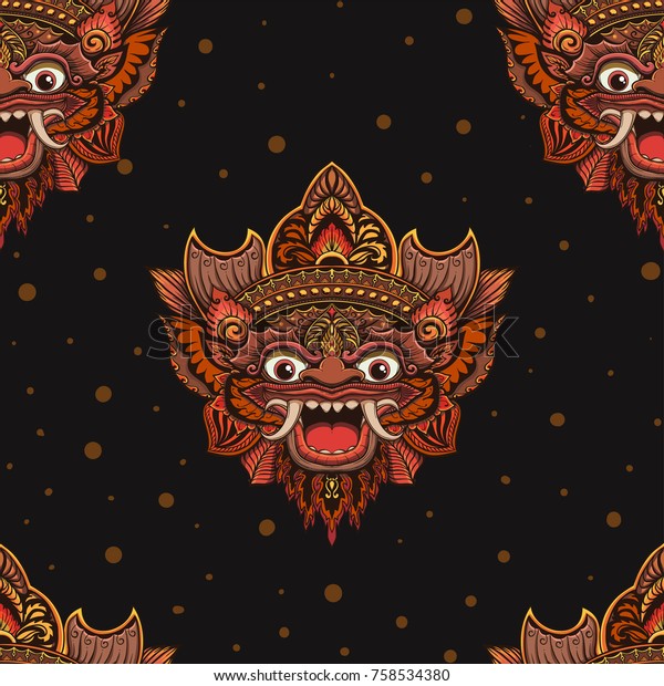 Seamless Outline Pattern Barong Mask Black Stock Vector (Royalty Free ...