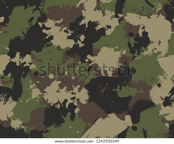 Seamless Paint Splattered Camouflage Stock Vector (Royalty Free) 1242930349