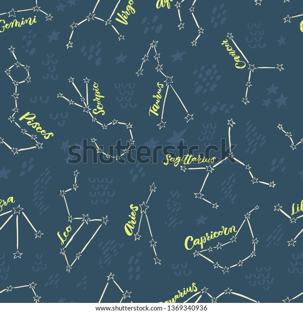 Seamless Pattern 12 Constellation Stylized Sky Stock Vector (Royalty ...
