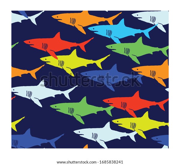 Seamless Pattern Abstract Shark Symbols Design Stock Vector (Royalty ...