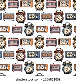 Seamless Pattern Alarm Clock Vintage Engraved Stock Vector (Royalty ...