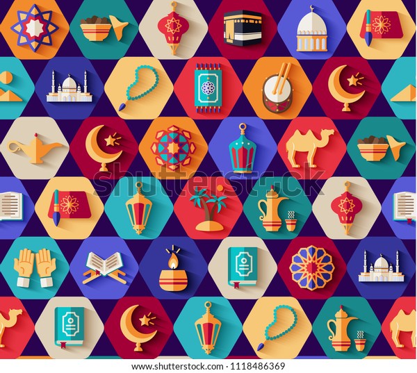 Seamless Pattern Arabic Symbols Hexagon Shapes Stock Vector (Royalty ...