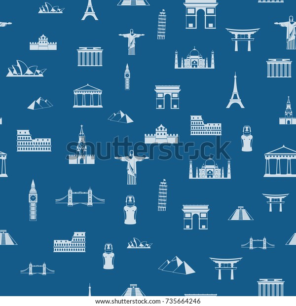 Seamless Pattern Attractions World Outline Drawing Stock Vector ...